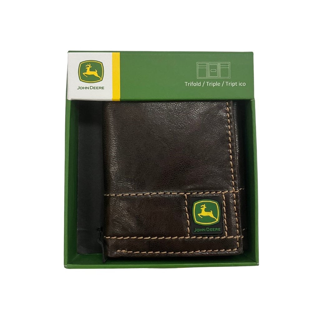 Brown Antique Leather Stitched Tri-fold Wallet - John Deere – Abby Rose ...